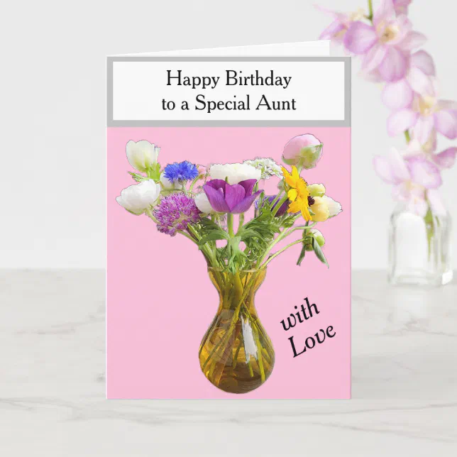 Pink Aunt Birthday Flowers Card | Zazzle