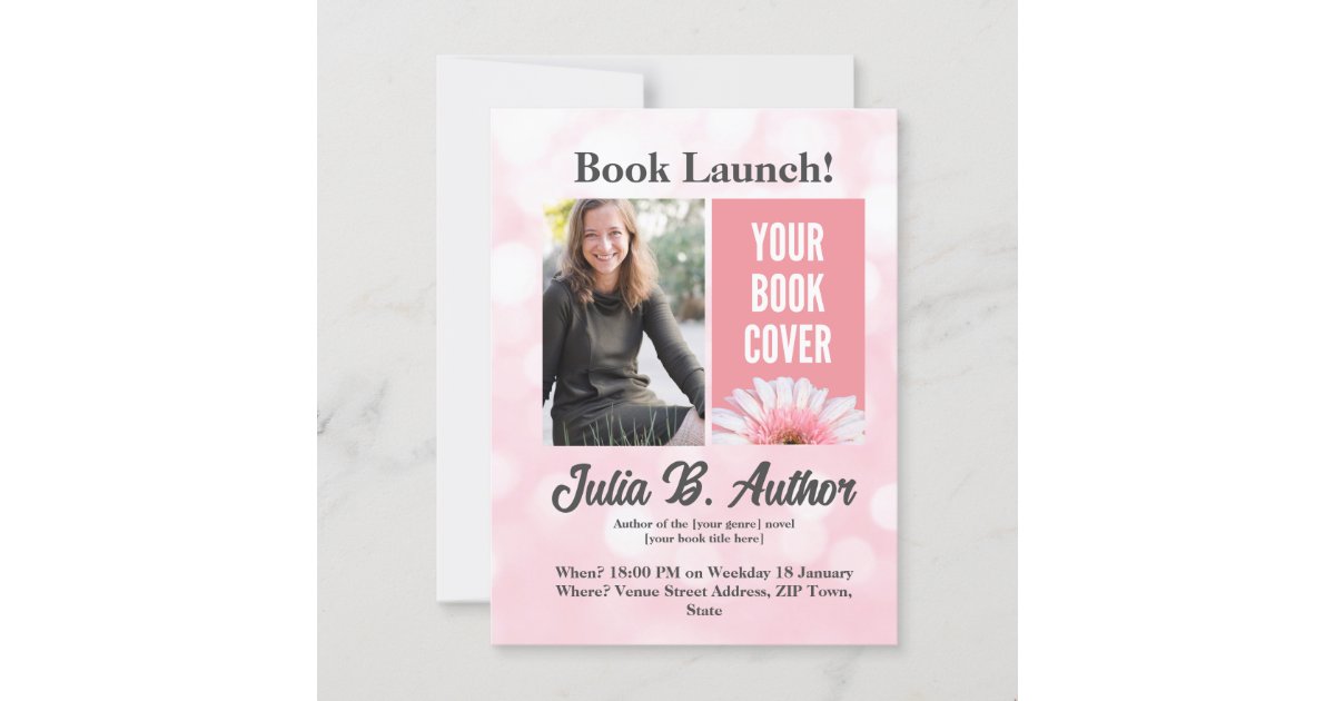Pink Author Book Launch Invitation Postcard | Zazzle