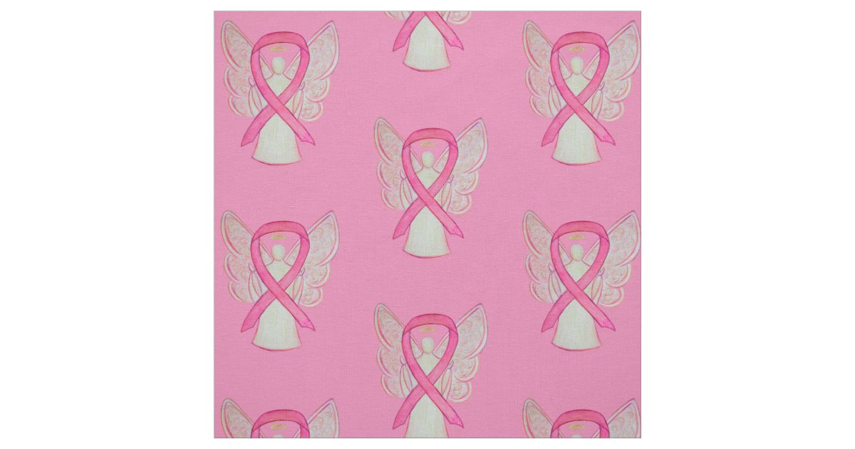 Pink Awareness Ribbon Breast Cancer Angel Fabric | Zazzle