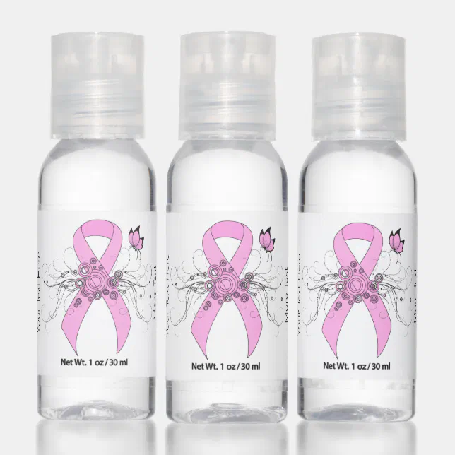 Pink Awareness Ribbon with Butterfly Hand Sanitizer | Zazzle