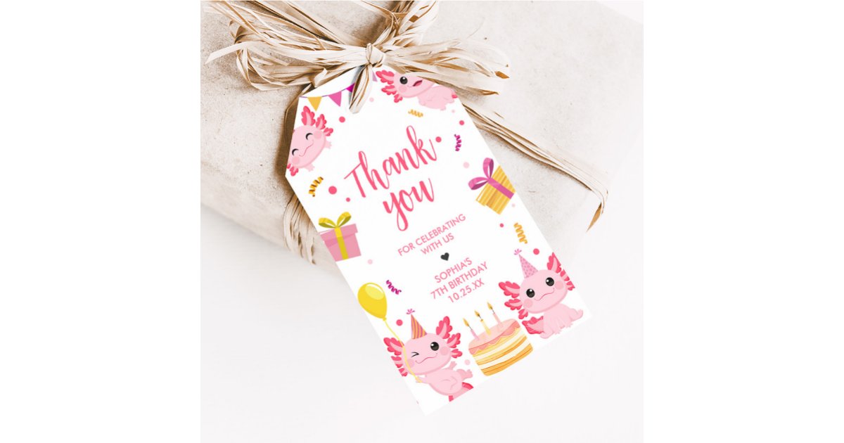 Pink Axolotl Alotl Birthday Party Favor Tags | Zazzle