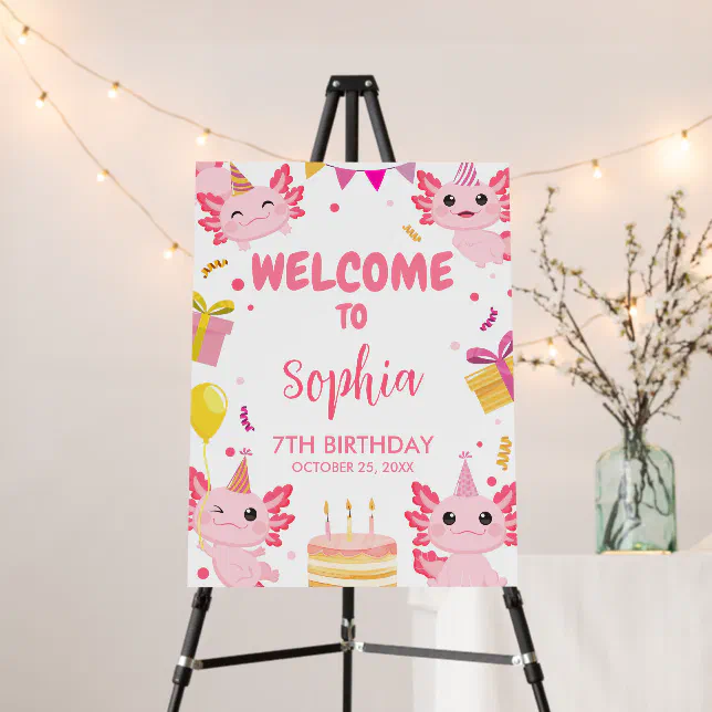Pink Axolotl Alotl Birthday Party Welcome Sign | Zazzle