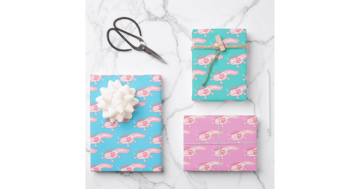 Pink Axolotl Pattern Wrapping Paper Sheets | Zazzle