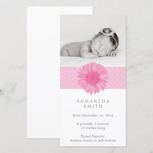 Pink Baby announcement photo card | Zazzle