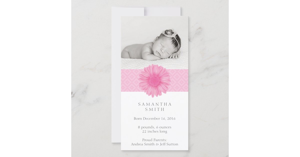 Pink Baby announcement photo card | Zazzle