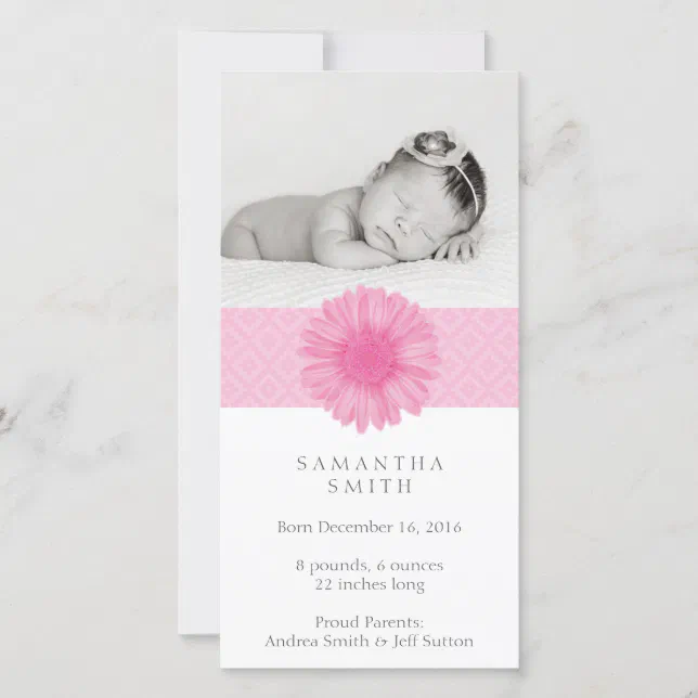 Pink Baby announcement photo card | Zazzle