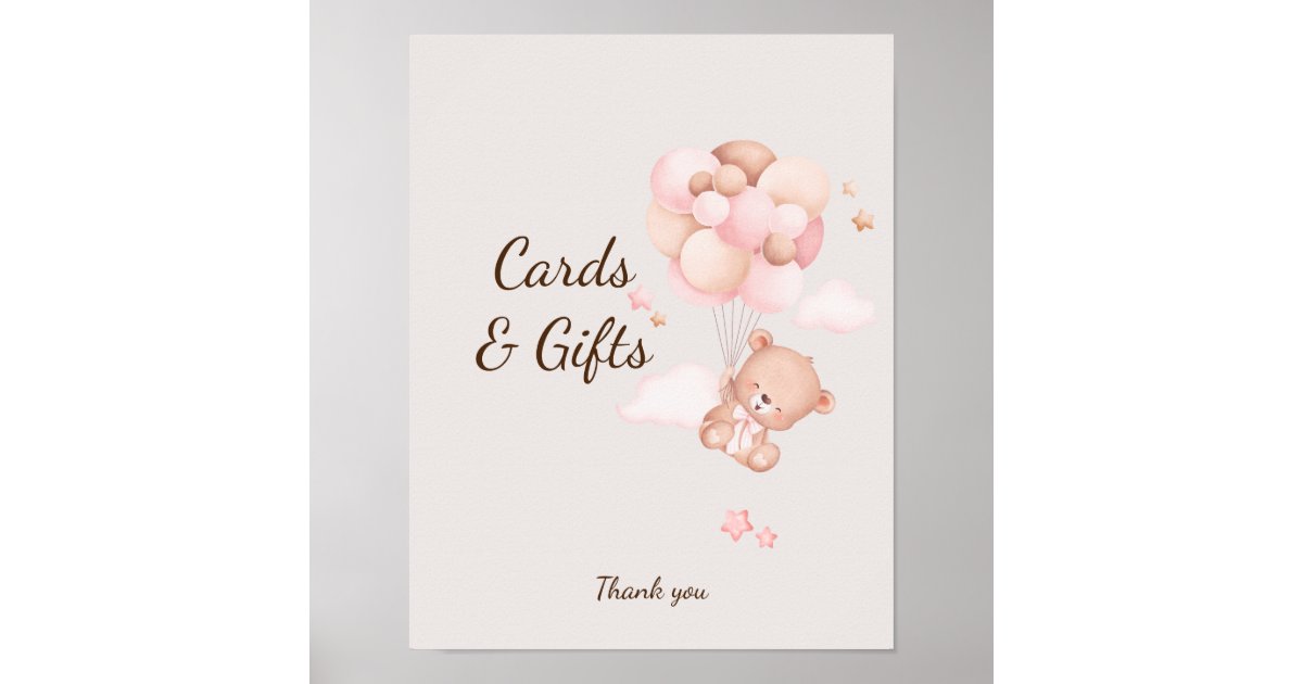 Pink Baby Bear & Balloons Baby Shower Custom Sign | Zazzle