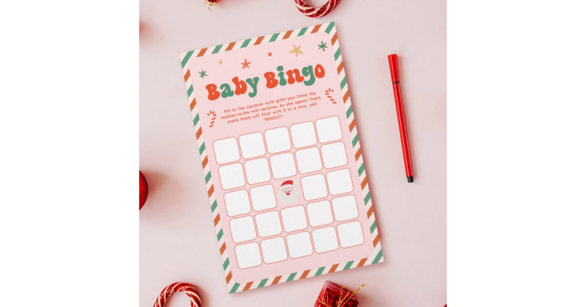 Pink Baby Bingo Christmas Baby Shower Game | Zazzle