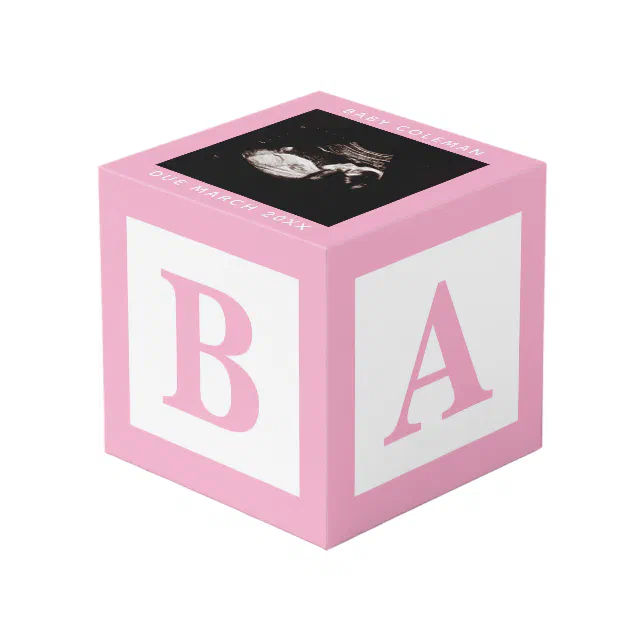 Pink Baby Block Sonogram Pregnancy Keepsake Photo Cube | Zazzle