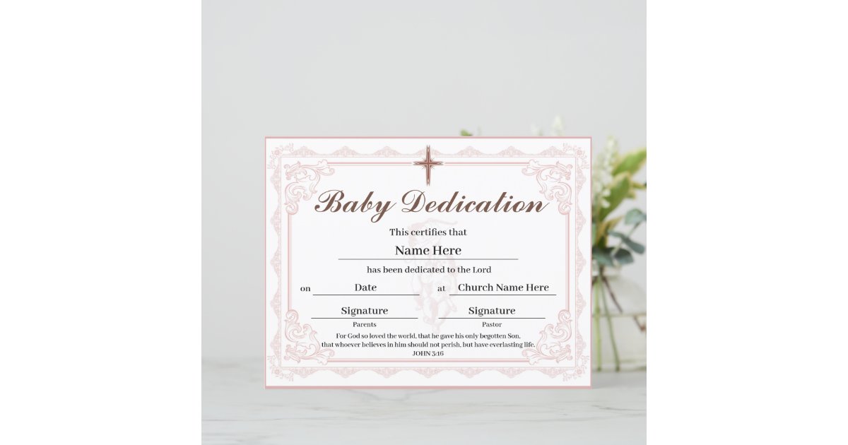 Pink Baby Dedication Certificate | Zazzle