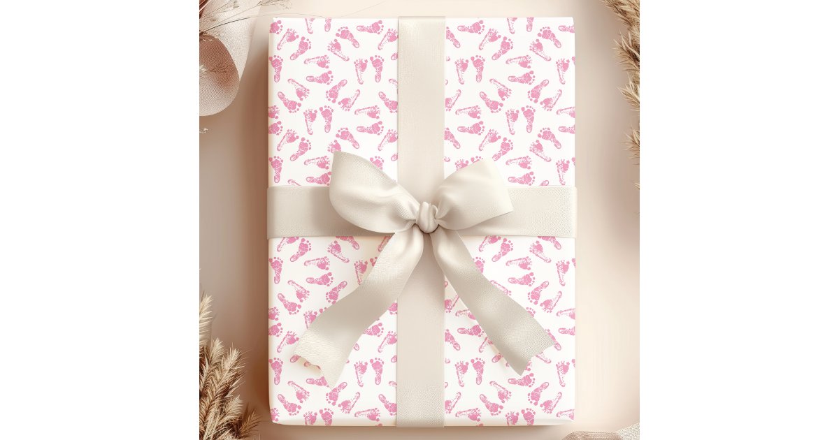 Pink Baby Feet Footprints Baby Shower Pattern Wrapping Paper | Zazzle