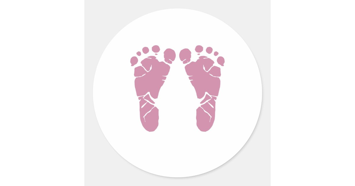 Pink baby footprints classic round sticker | Zazzle