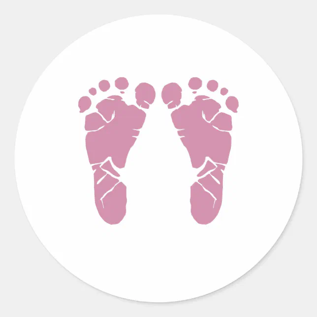 Pink baby footprints classic round sticker | Zazzle