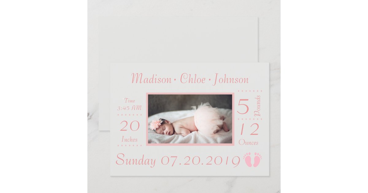 Pink Baby Girl Birth Chart Birth Announcement | Zazzle