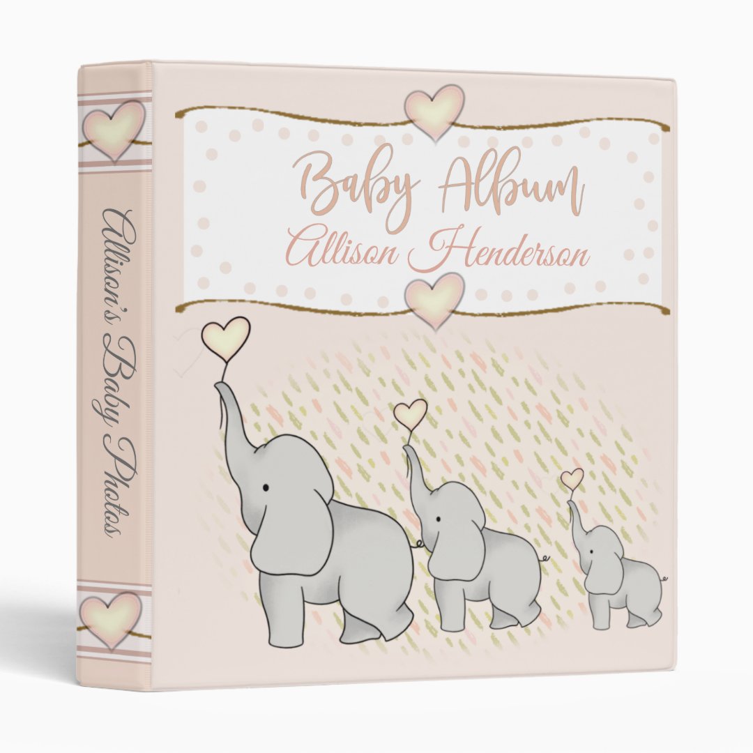 Pink Baby Girl Elephant Photo Album 3 Ring Binder | Zazzle