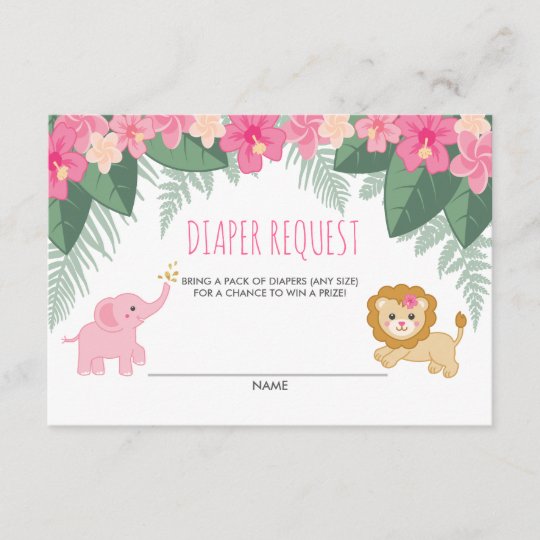 Pink Baby Girl Safari Shower Diaper Request Card | Zazzle.com