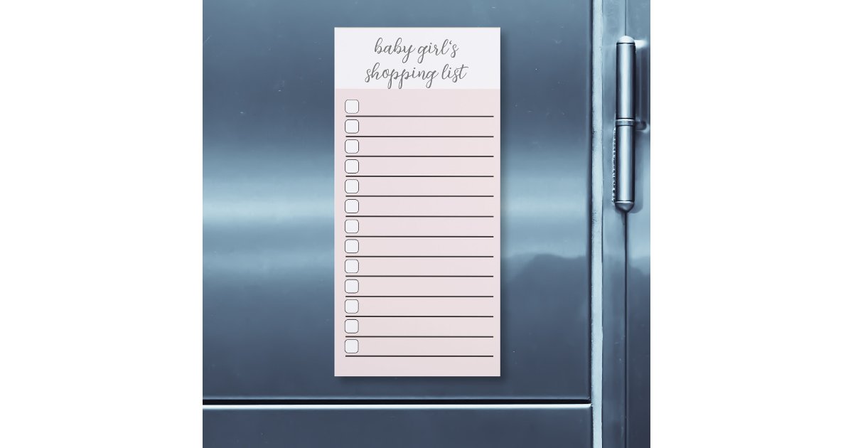 Pink Baby Girl Shopping List Checklist Magnetic Notepad | Zazzle