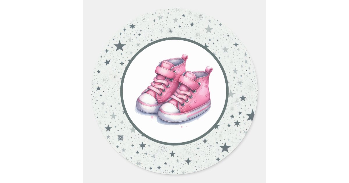 Pink Baby High Tops Baby Shower Classic Round Sticker | Zazzle