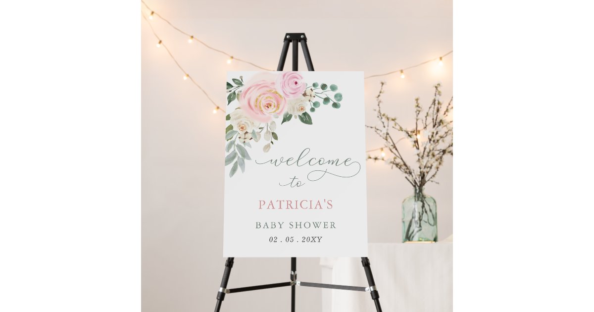 Pink Baby in Bloom Floral Baby Shower Welcome Sign | Zazzle