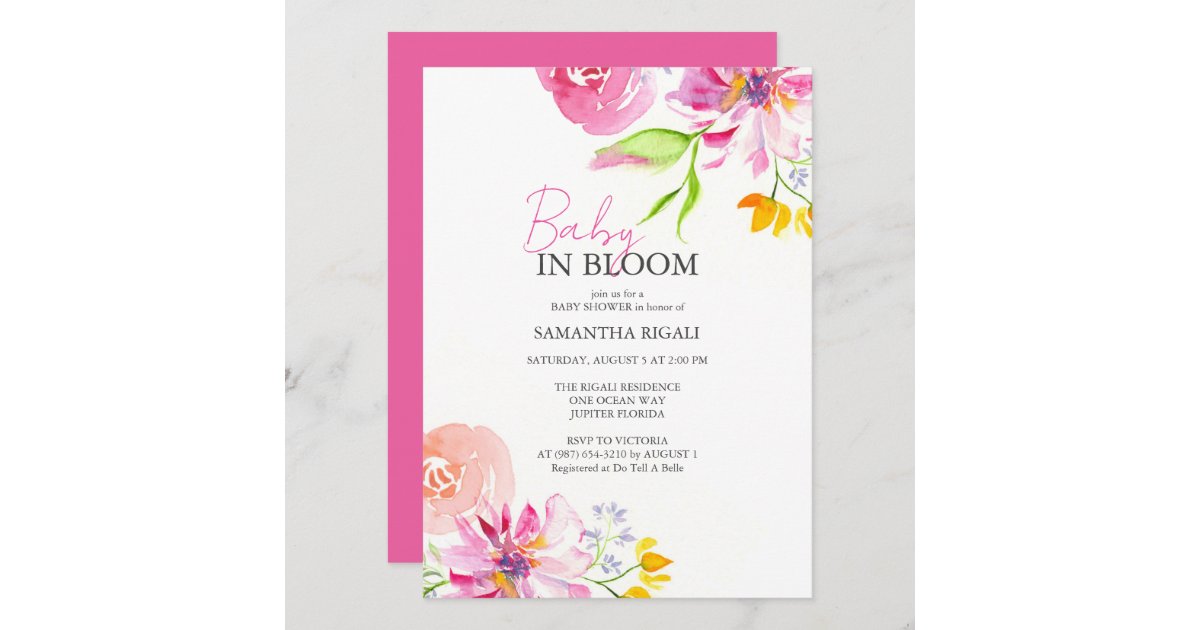 Pink Baby In Bloom Invitations | Zazzle