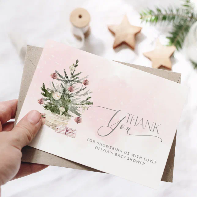 Pink Baby its cold outside baby shower thank you Card | Zazzle