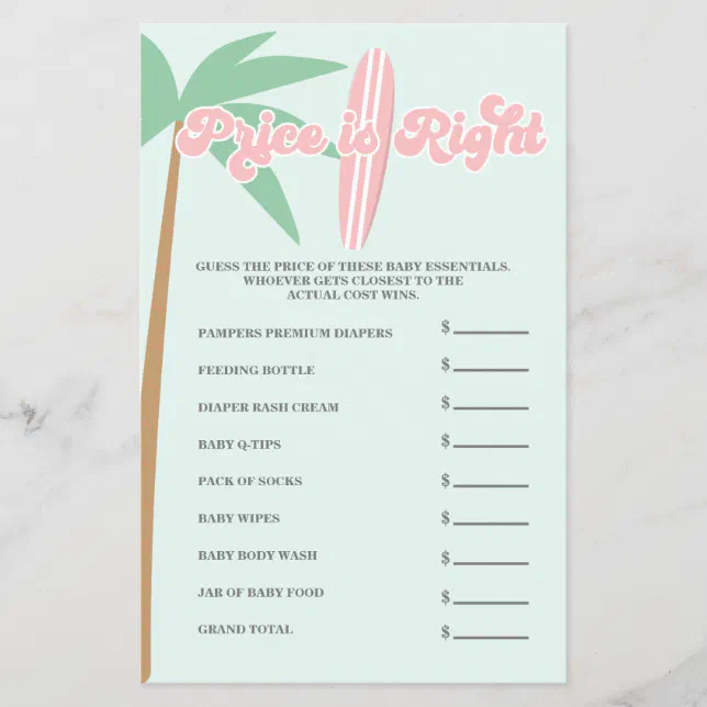 Pink Baby on Board Baby Shower Guess Right Price Flyer | Zazzle