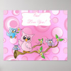 Cute owls on tree illustration poster | Zazzle.com