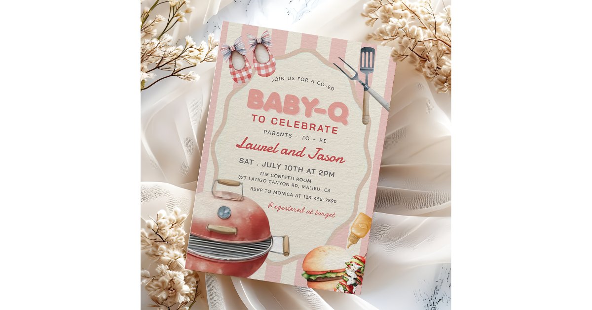 Pink Baby-Q Backyard Baby Shower Invitation | Zazzle