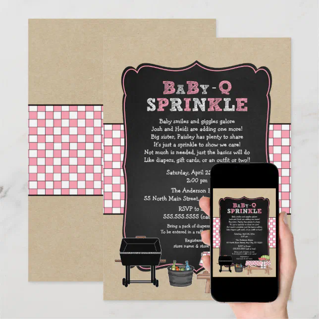 Pink Baby Q Sprinkle, BBQ Baby Shower, girl baby-q Invitation | Zazzle