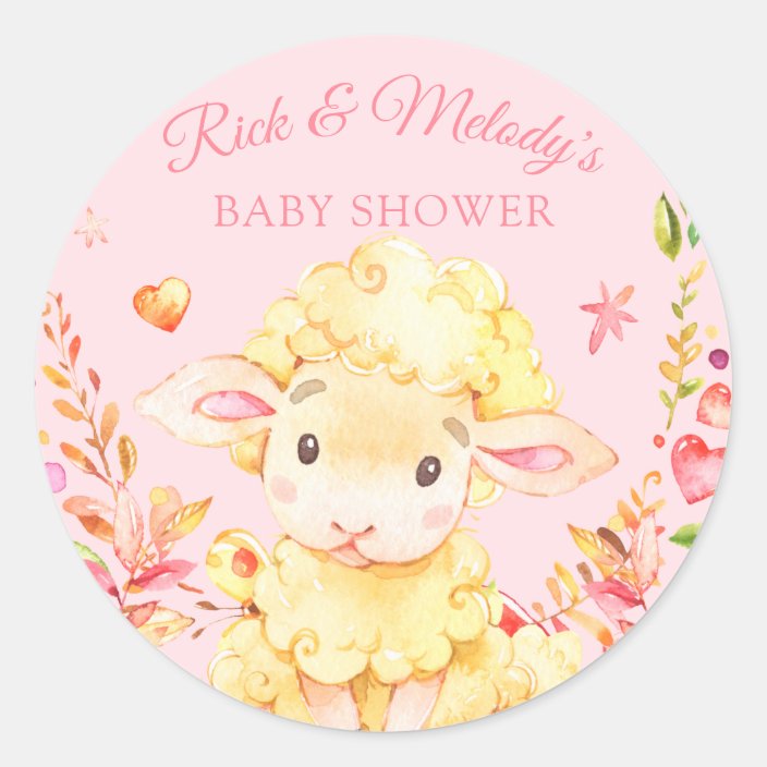 Pink Baby Sheep / Lamb Pink Girl's Baby Shower Classic Round Sticker ...