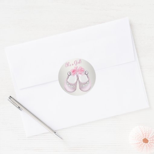 Pink Baby Shoes Pink Baby Shower Stickers | Zazzle