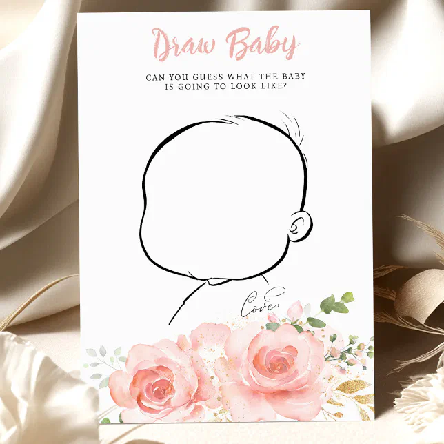 Pink Baby Shower Game Draw Baby Fun Reveal Party | Zazzle