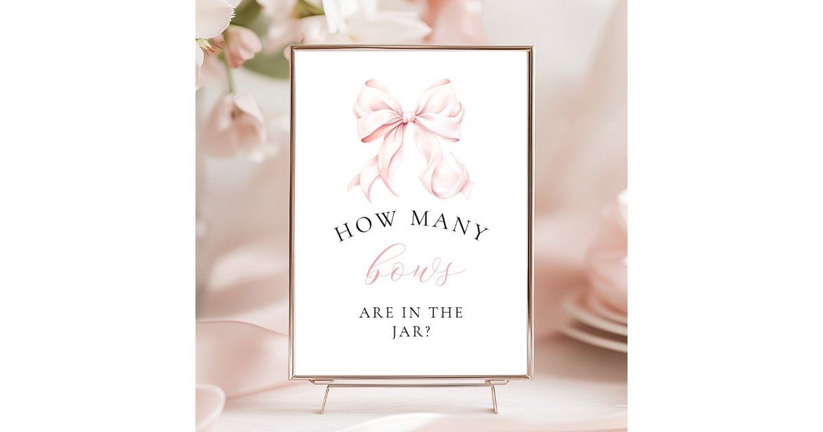 Pink Baby Shower How Many Bows Table Sign | Zazzle