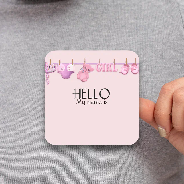 Pink Baby Shower Name Tag | Zazzle