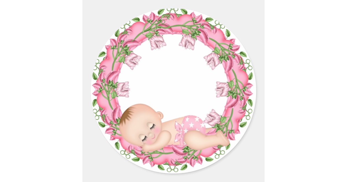 Pink Baby Shower Sticker with Baby floral | Zazzle