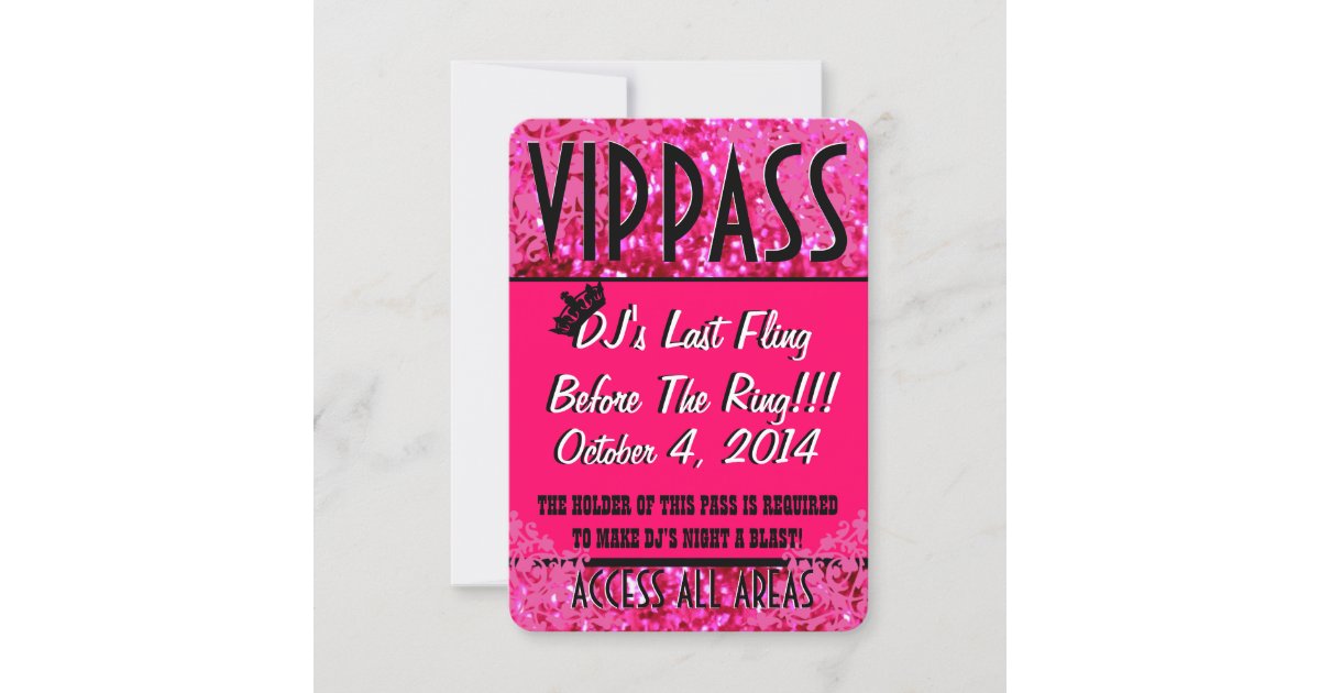 Pink Bachelorette Party VIP PASS Invitation | Zazzle
