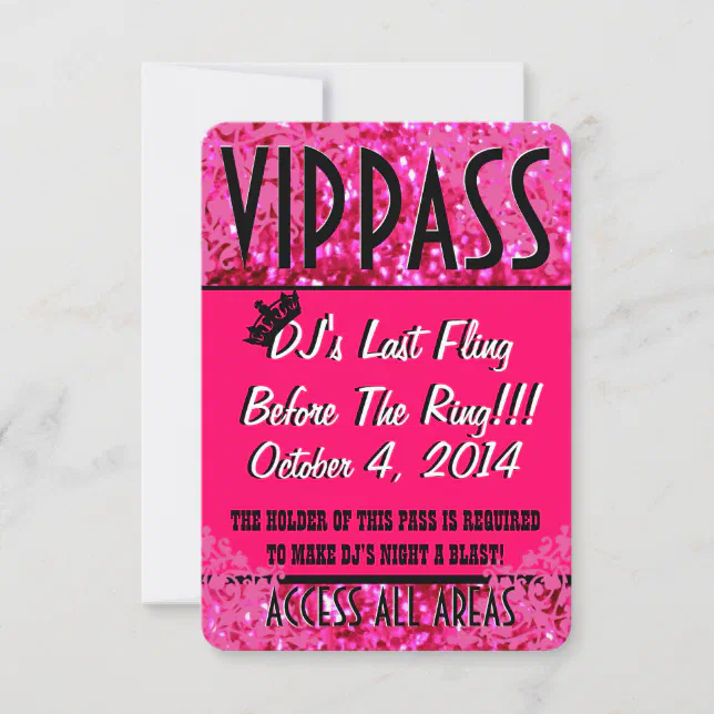 Pink Bachelorette Party VIP PASS Invitation | Zazzle