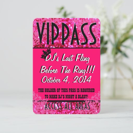 Pink Bachelorette Party VIP PASS Invitation | Zazzle