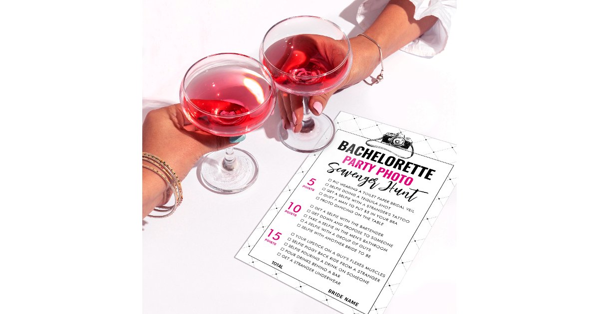 Pink Bachelorette Photo Scavenger Hunt Game Card | Zazzle