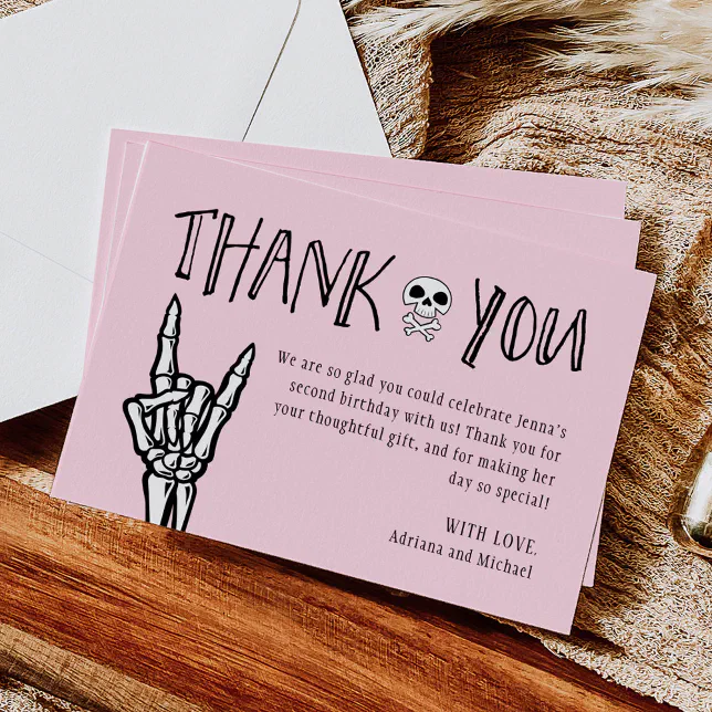 Pink Bad Two The Bone Birthday Thank You Card | Zazzle