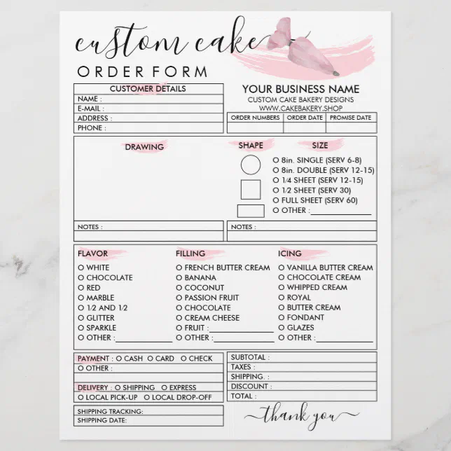 Pink Bakery Cake Order Form Flyer | Zazzle