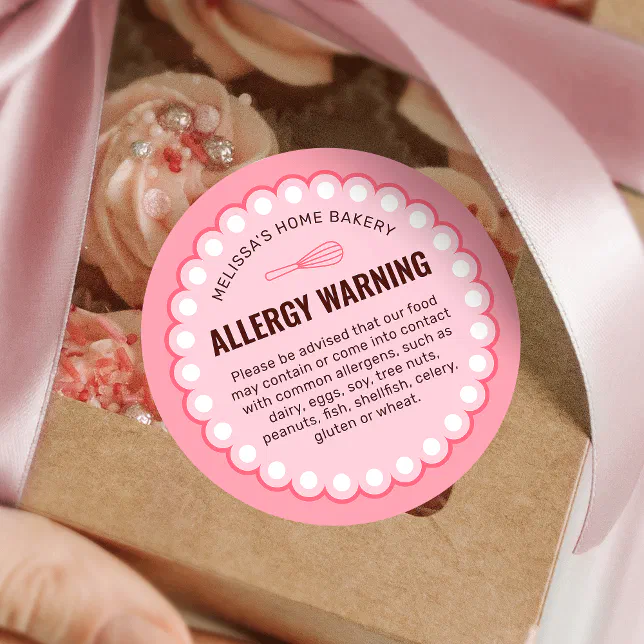 Pink Bakery Food Safety Allergens Alert Warning Classic Round Sticker ...