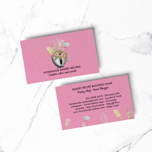 Pink Bakery pastry hand tools chef cook Business Card | Zazzle