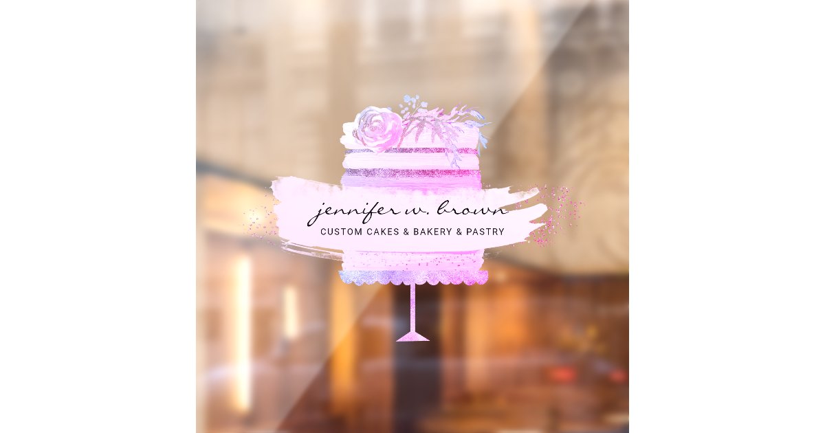 Pink Bakery Pastry Patisserie Glitter Cake Window Cling | Zazzle