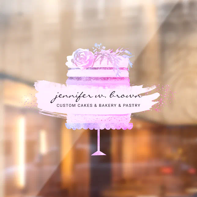 Pink Bakery Pastry Patisserie Glitter Cake Window Cling | Zazzle