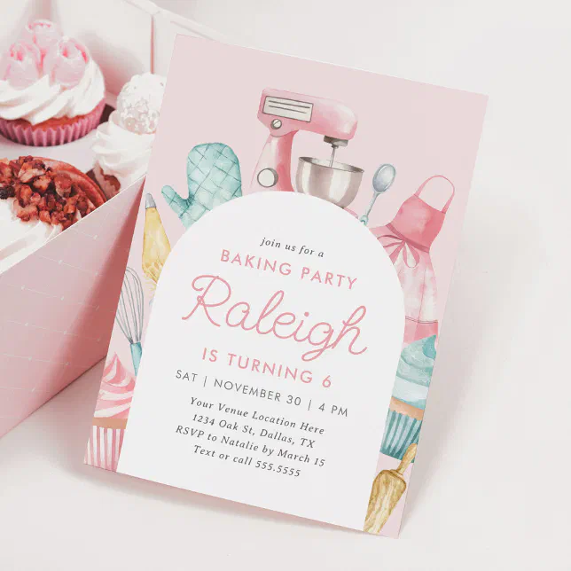 Pink Baking Birthday Party Invitation | Zazzle