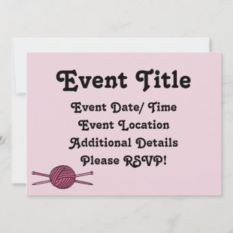 Pink Ball of Yarn & Knitting Needles Invitation | Zazzle