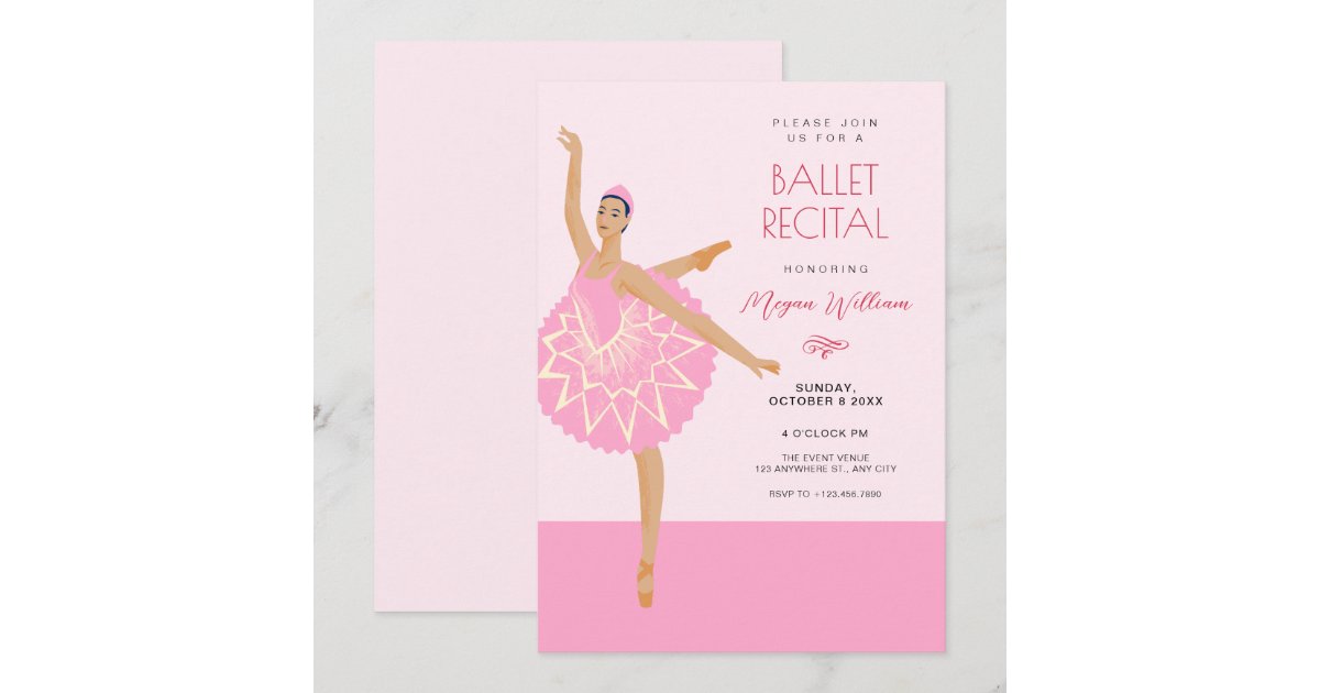 Pink Ballerina dance ballet recital Invitation | Zazzle