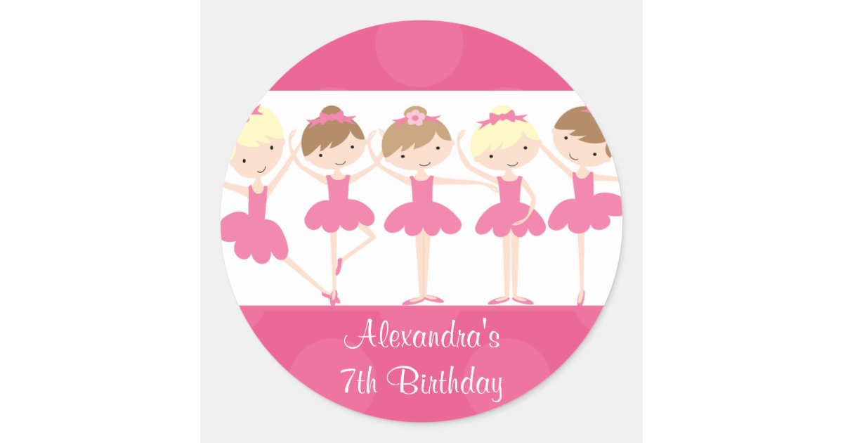 Pink Ballerina Dance Birthday Party Sticker | Zazzle