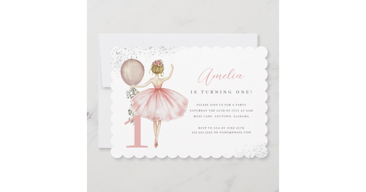 Pink Ballerina First Birthday Party Invitation | Zazzle